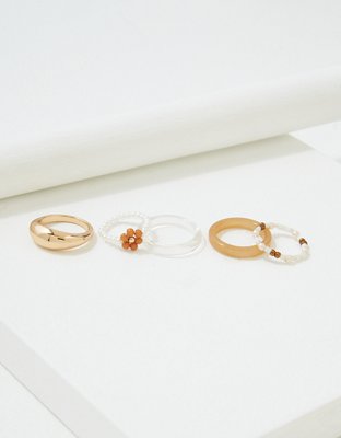 AEO Neutral Flower + Beaded Resin Ring 5-Pack