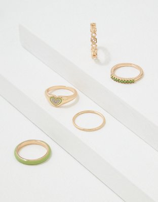 AEO Green Heart Ring 5-Pack