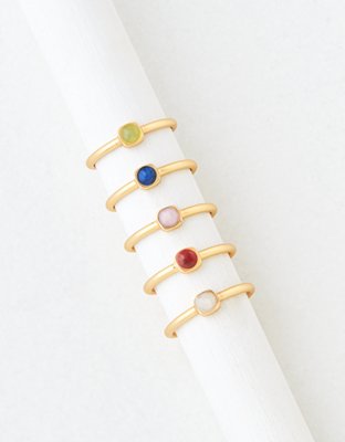 AEO Gold Multi Colored Stone Rings 5-Pack | AE