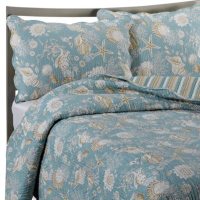 Natural Shells Reversible Quilt in Blue/Beige - Bed Bath & Beyond