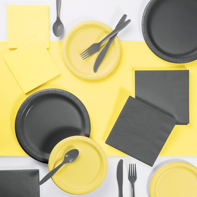 Touch of Color 221-Count Party Supplies Kit in Mimosa Yellow/Grey | Bed ...
