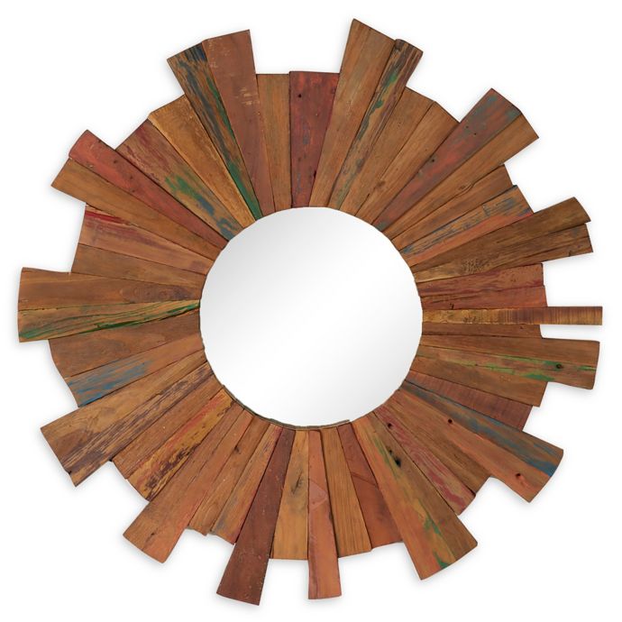 Ridge Road Décor 35-Inch Eclectic Wood Round Wall Mirror | Bed Bath ...