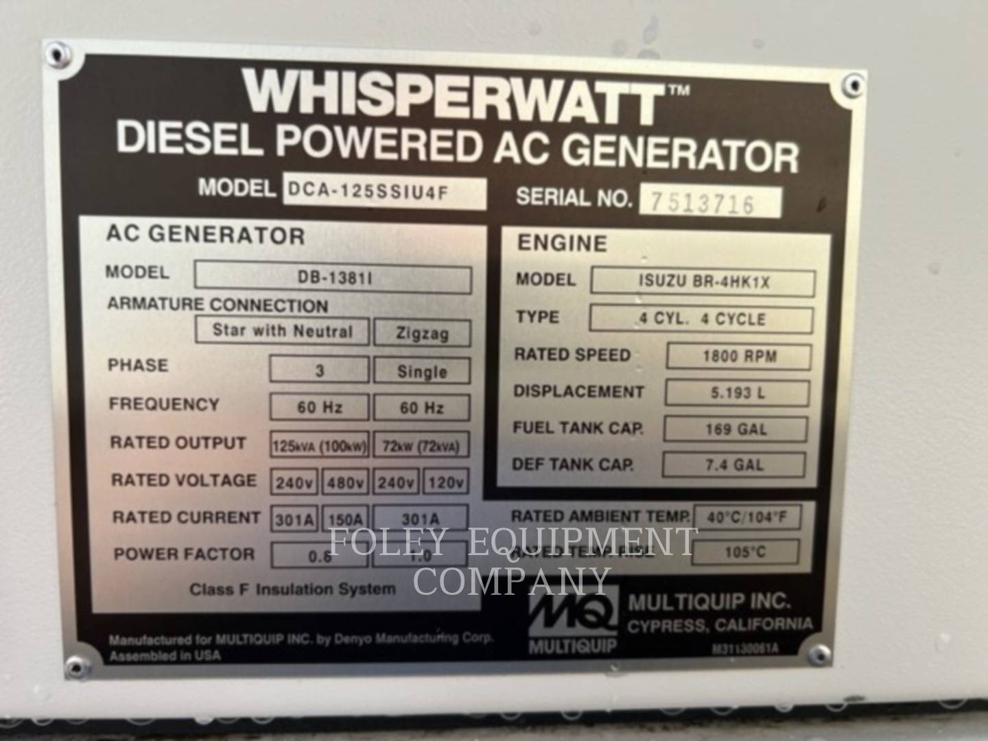 Mobile Generator Sets | Multiquip DCA125 | WEU0005