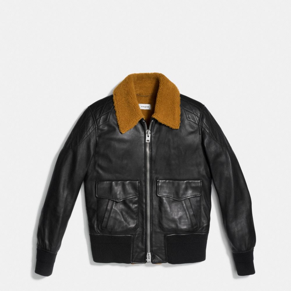 COACH: Washed Leather Aviator Bomber Jacket
