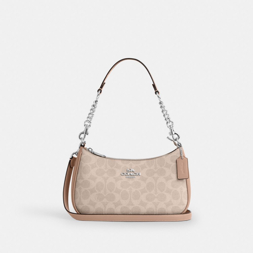 COACH Cv933 - TERI SHOULDER BAG IN SIGNATURE CANVAS - SILVER/SAND/TAUPE ...