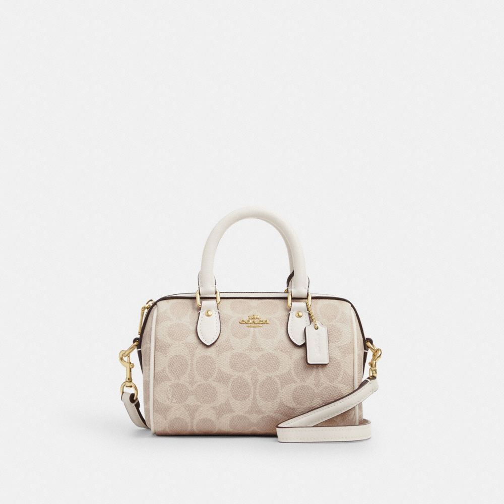 COACH Cw329 - MINI ROWAN CROSSBODY BAG IN SIGNATURE CANVAS - GOLD/SAND ...