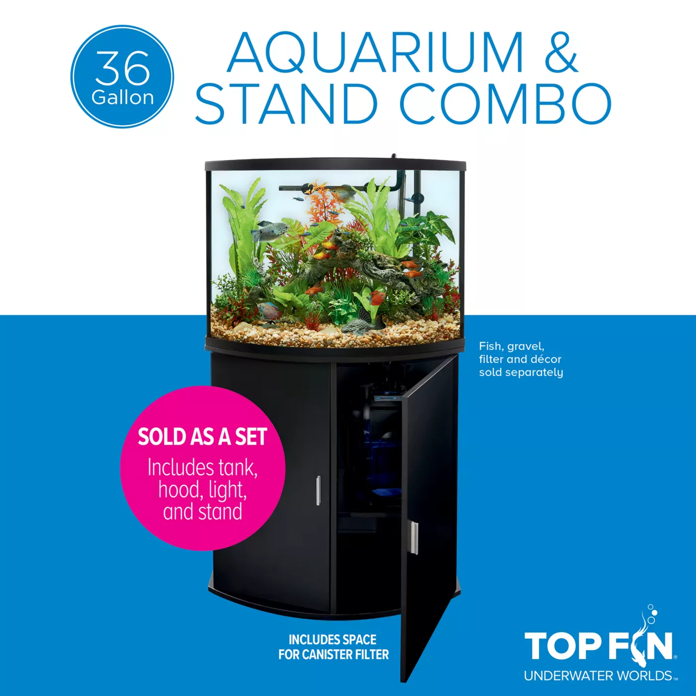 Top Fin Bowfront Aquarium & Stand Ensemble - 36 Gallon