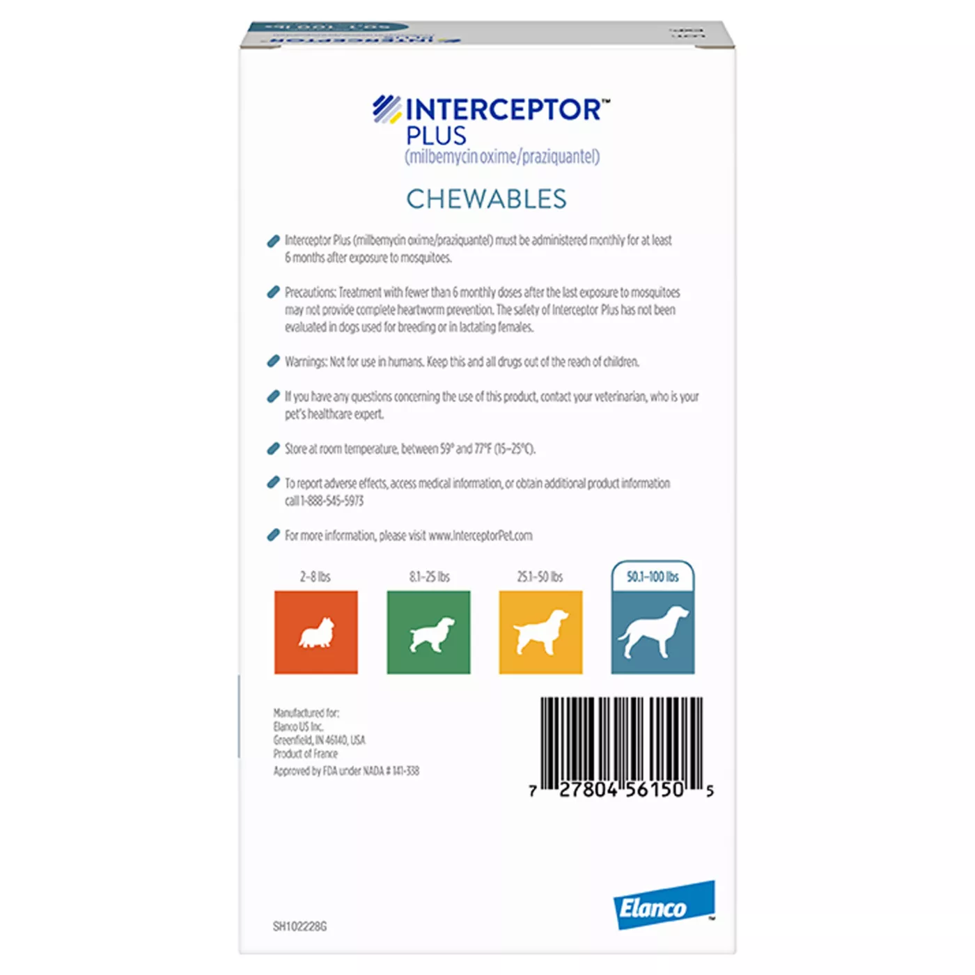 Interceptor Plus Chewable Tablets for Dogs - 50.1 - 100 lbs, Blue Box