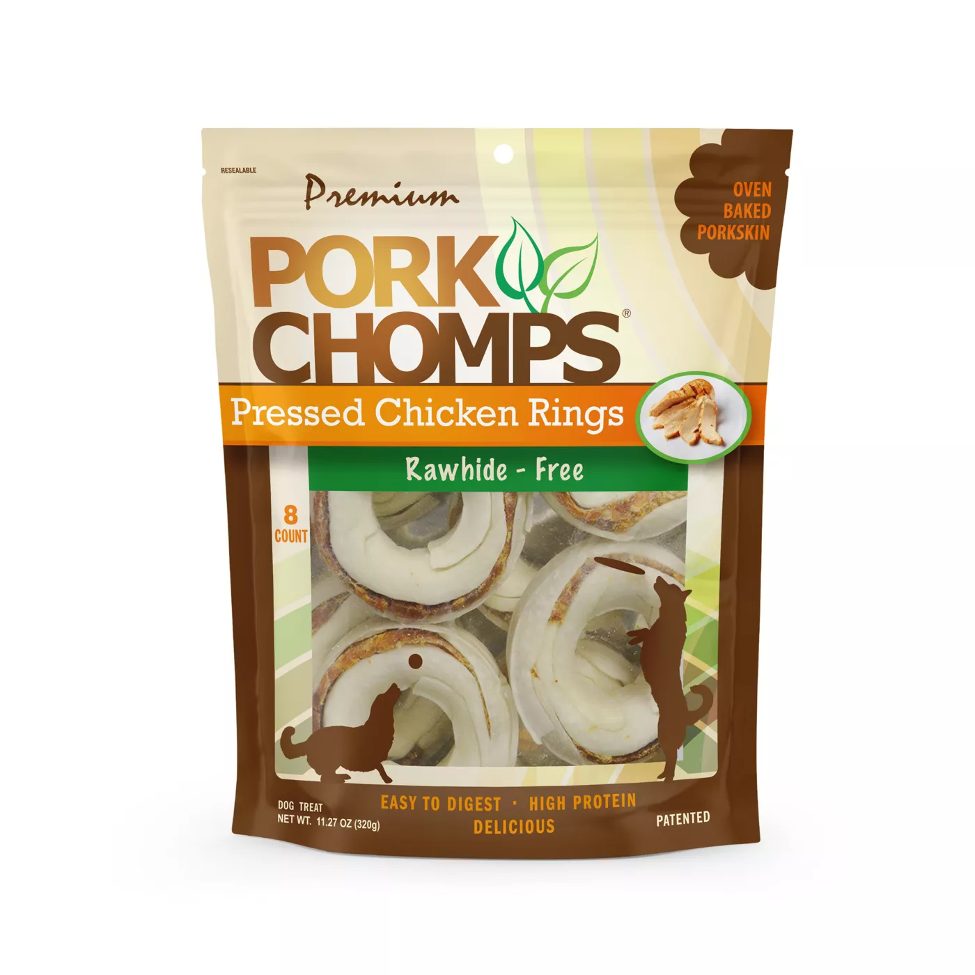 Pork Chomps 2.5" Baked Pressed Pork Rings with Chicken 8 CT 11. OZ