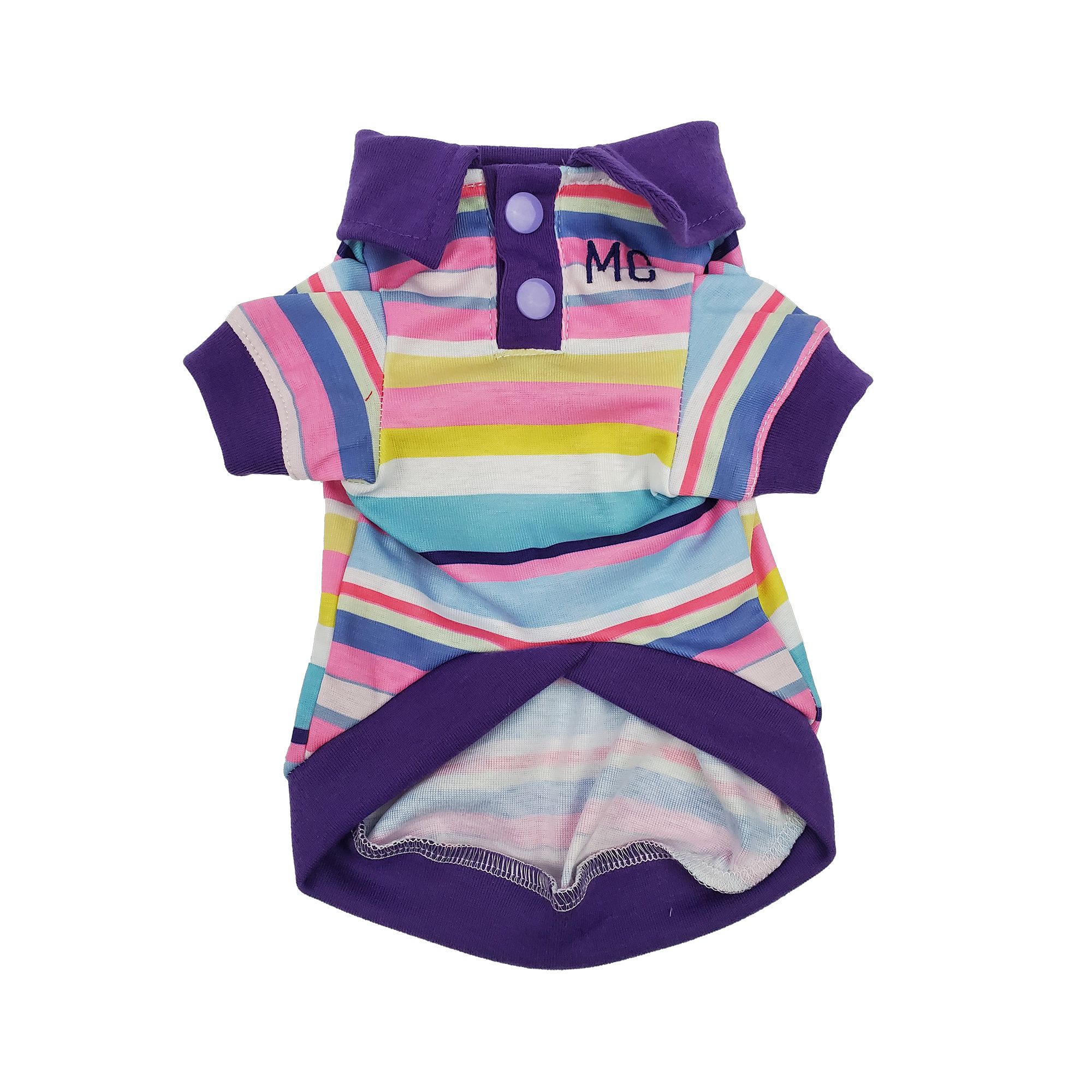 Max's Closet Designer Stripes Polo Pink Blue Dog Shirt