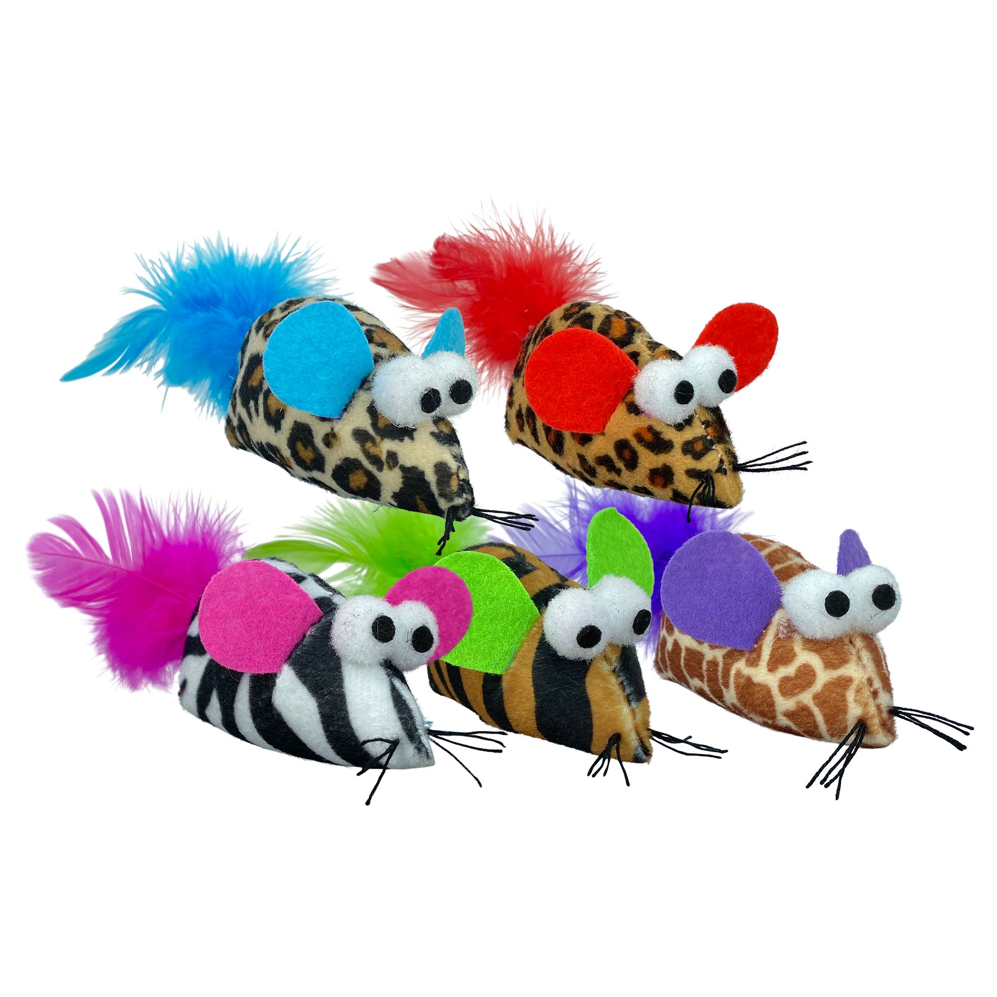 Multipet Safari Feather Plush Mice Cat Toys