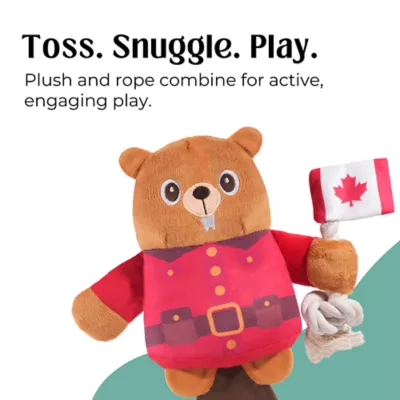 HugSmart® Mountie Beaver Squeaky Rope Plush Canada Dog Toy