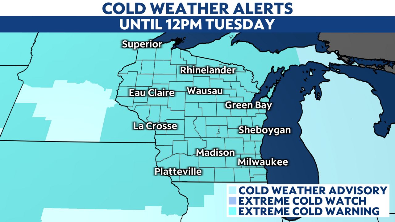 Extreme Cold Warnings through Tuesday morning