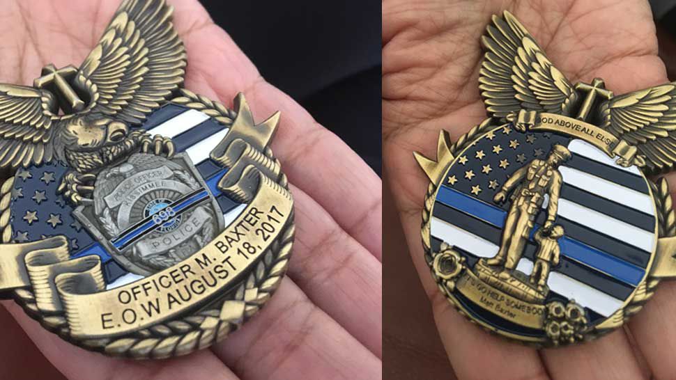 Citrus Couple Receives Coin from Family of Fallen Officer
