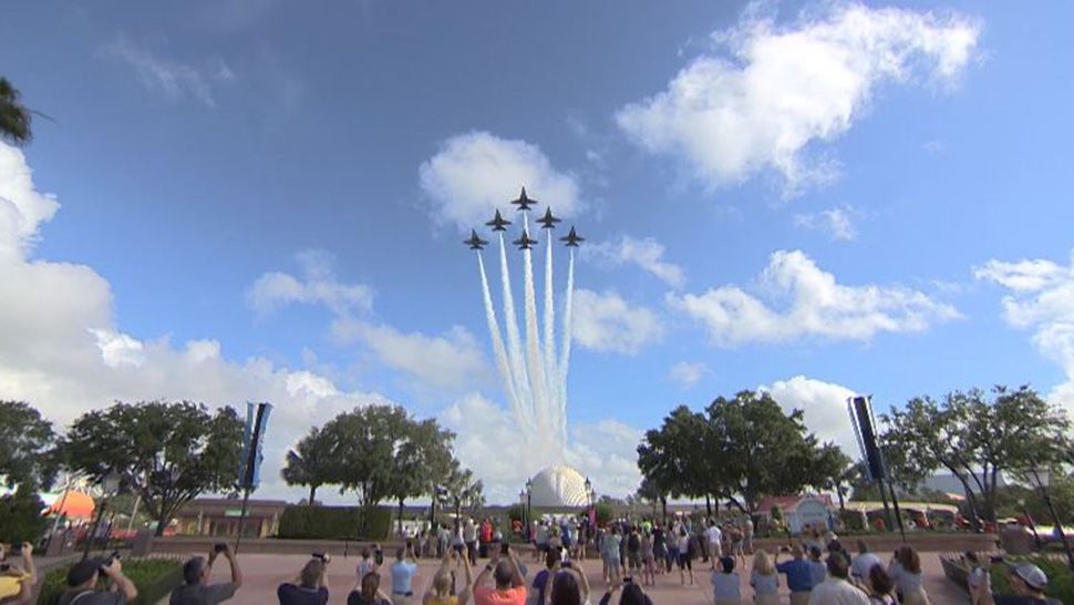 US Navy Blue Angels Fly Over Epcot