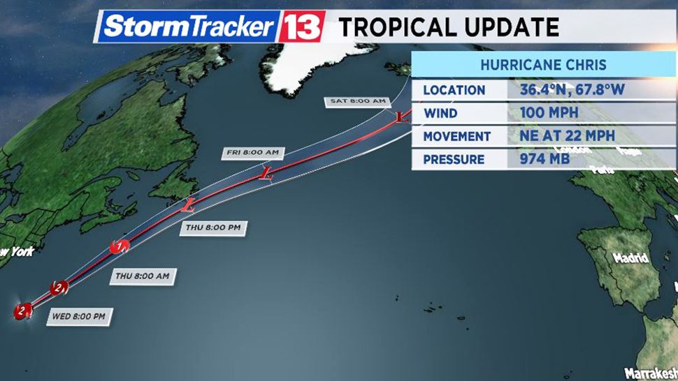 TROPICS: Hurricane Chris' winds die down to 90 mph