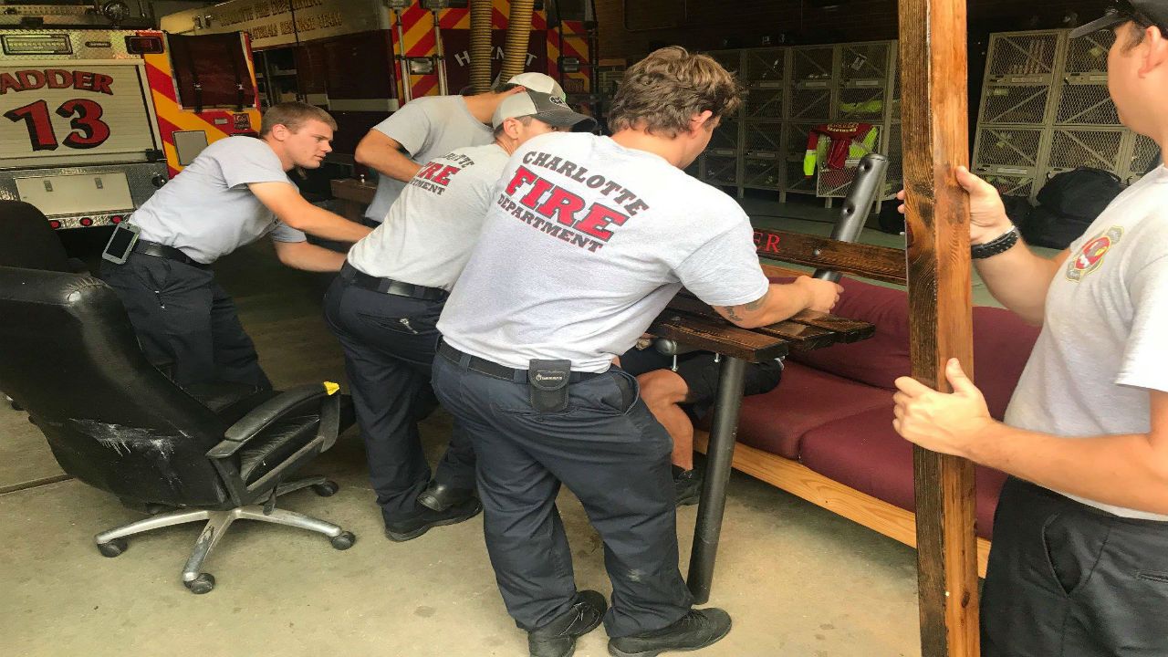 Charlotte firefighters build bench for local bus stop