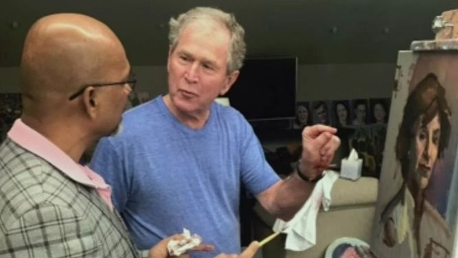 Bush gets painting lesson from Fayetteville professor