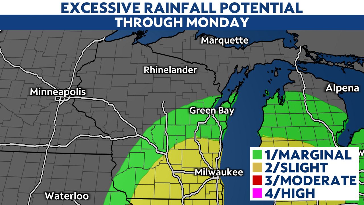 Heavy rain may lead to localized flooding through Monday