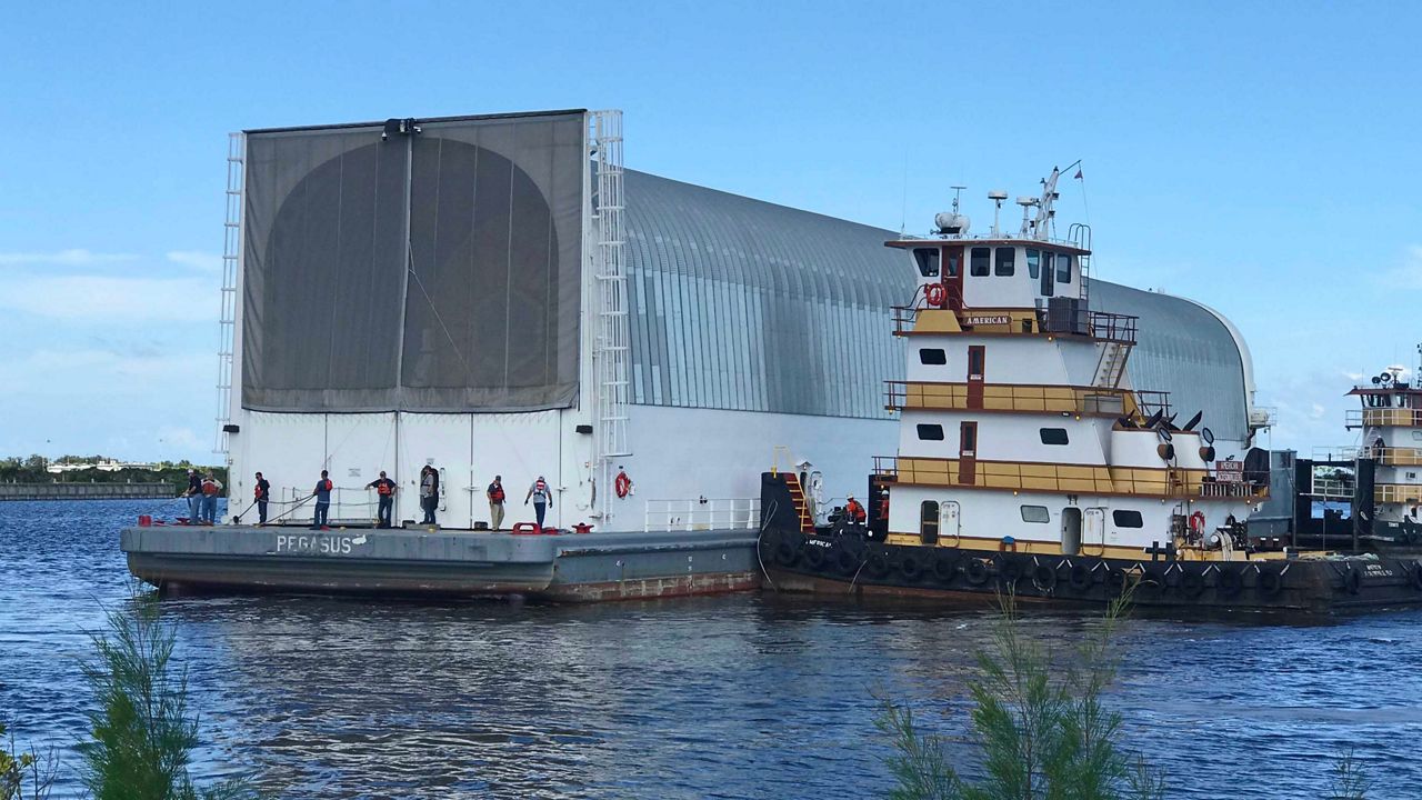 NASA's Pegasus Barge Arrives with SLS Core Stage Pathfinder