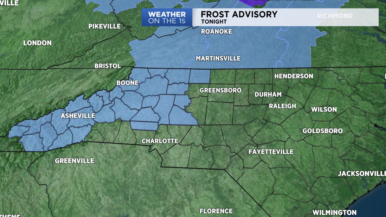 Frost advisory in parts of NC Wednesday