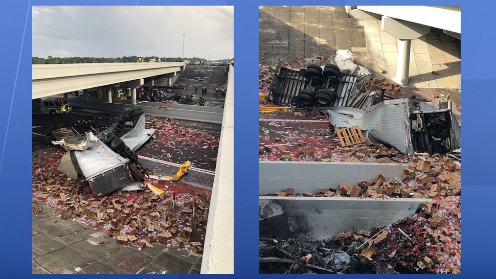 FHP: Crash sends tractor trailer off I-75 overpass