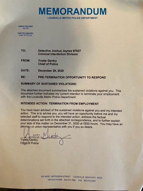 joshua jaynes breonna taylor investigation to be fired