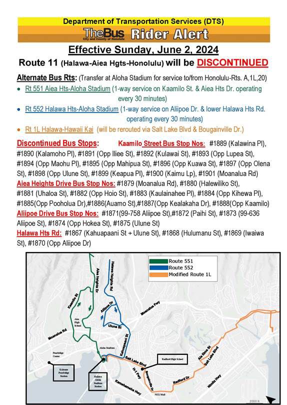 City announces TheBus modifications starting June 2