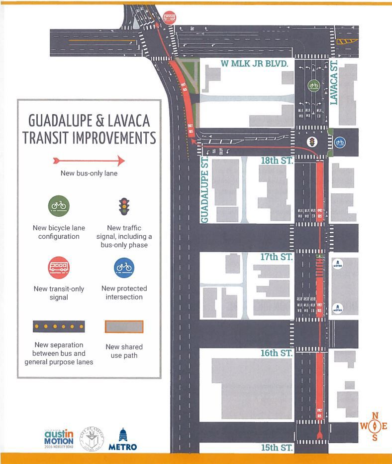 New CapMetro Bus Lane Goes Against Traffic Flow on Guadalupe