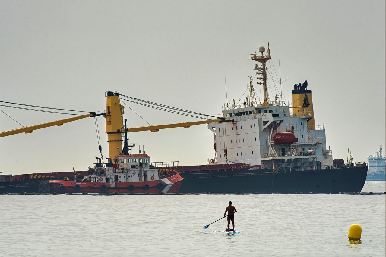 Cargo ship beached after colliding with ship in Gibraltar