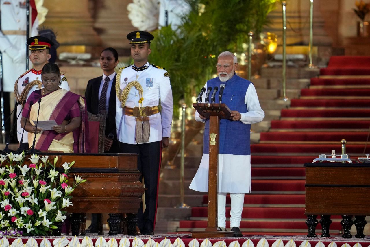 Relying on coalition partners, Modi is sworn in for a rare third term ...