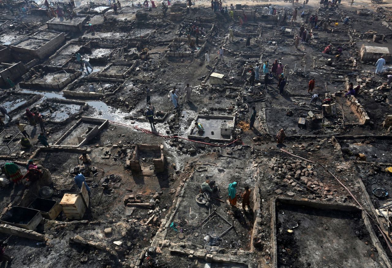 Fire guts 100 huts in slum in southern Pakistan's Karachi