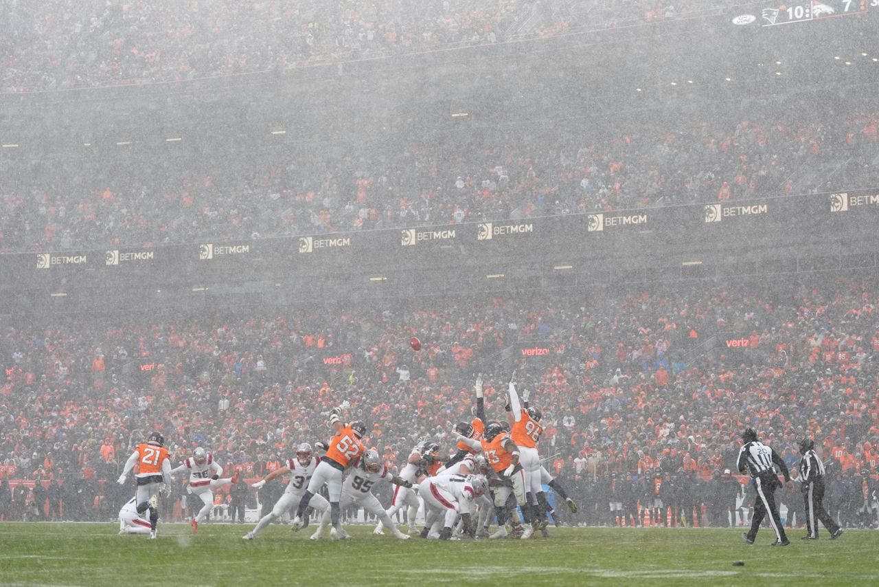 Snow and wind pick up in 2nd half of AFC championship game in Denver