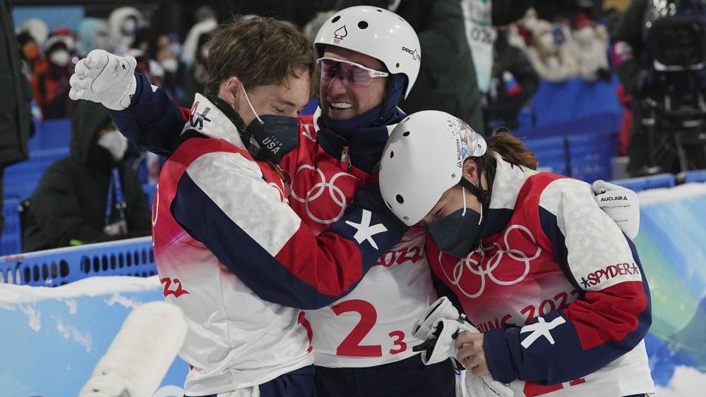 U.S. beats out China to win mixed aerials Olympic debut