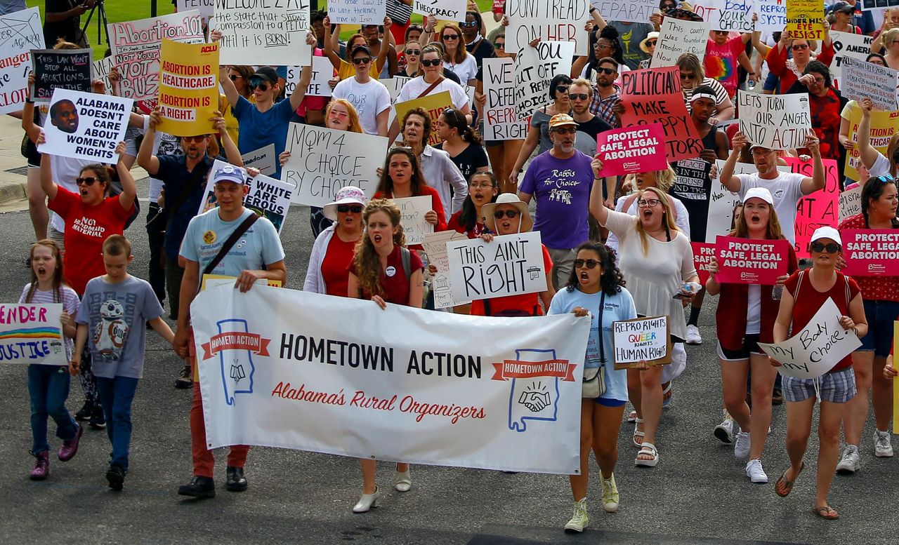 Hundreds protest Alabama's abortion ban at state capitol