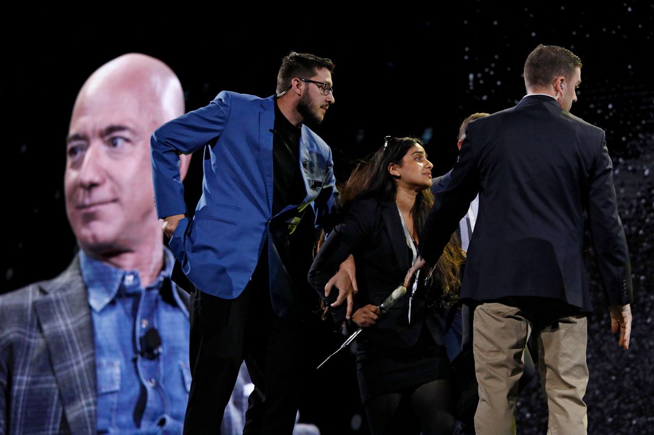 Amazon's Jeff Bezos interrupted by protester on Vegas stage