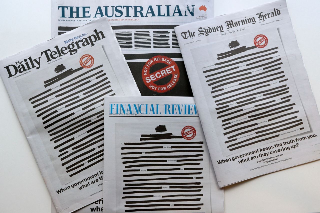 Australian papers redact front pages to expose govt secrecy