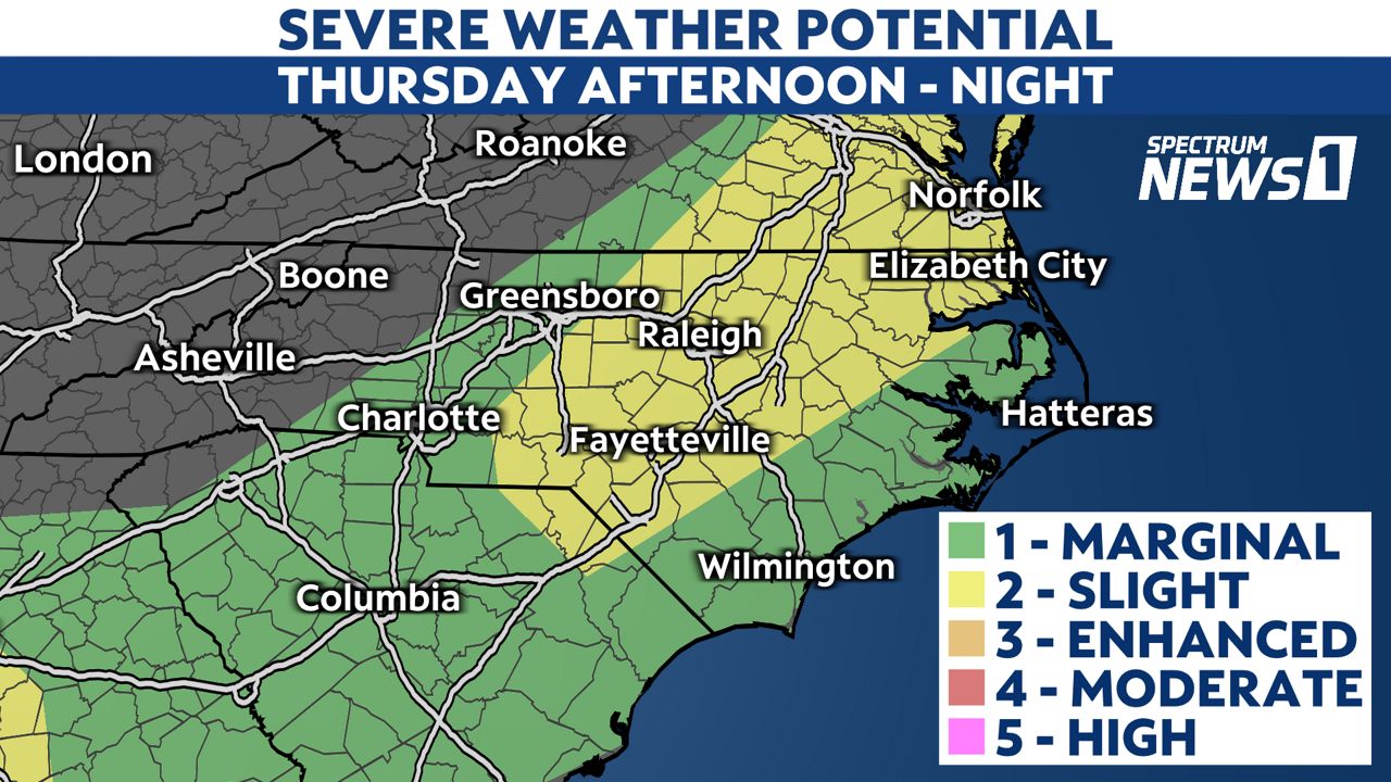 Storms could produce damaging wind gusts in N.C. on Thursday