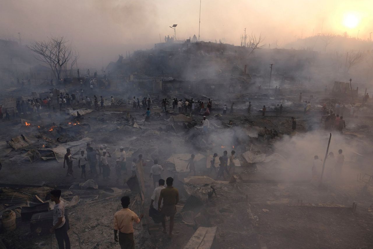 Fire hits crowded Rohingya refugee camp in Bangladesh