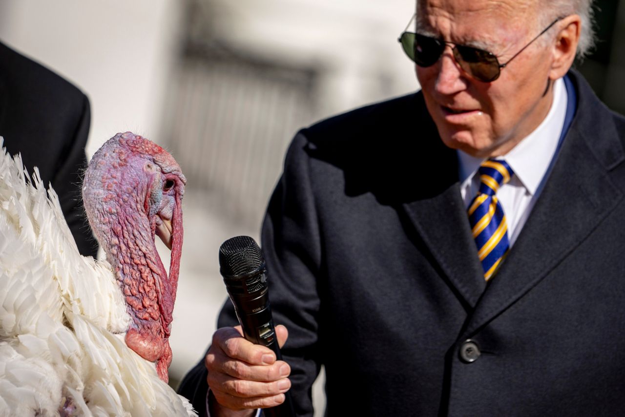 Biden pardons Thanksgiving turkeys, notes COVID progress