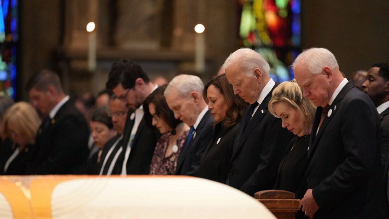 Biden, Harris and Walz attend slain lawmaker's funeral