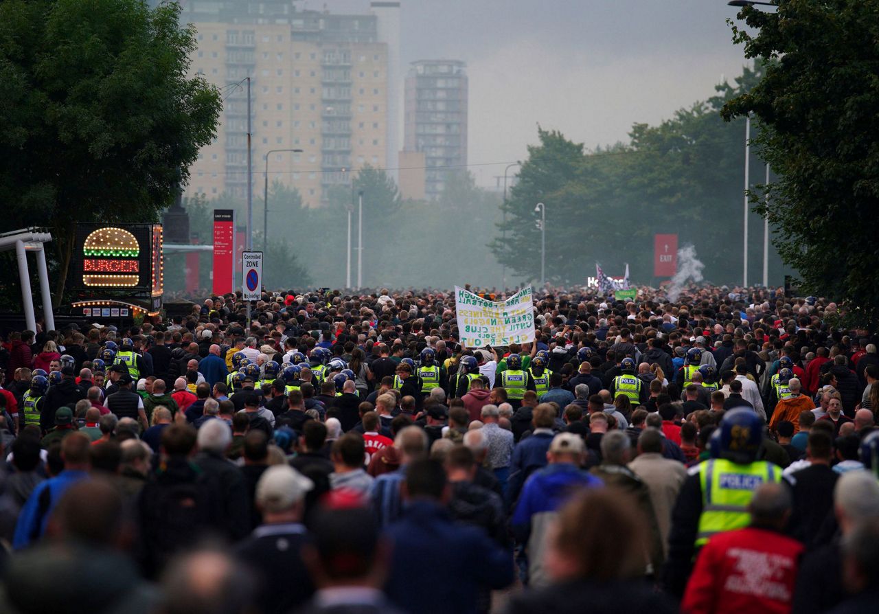 Angry Man United fans protesting ahead of Liverpool game