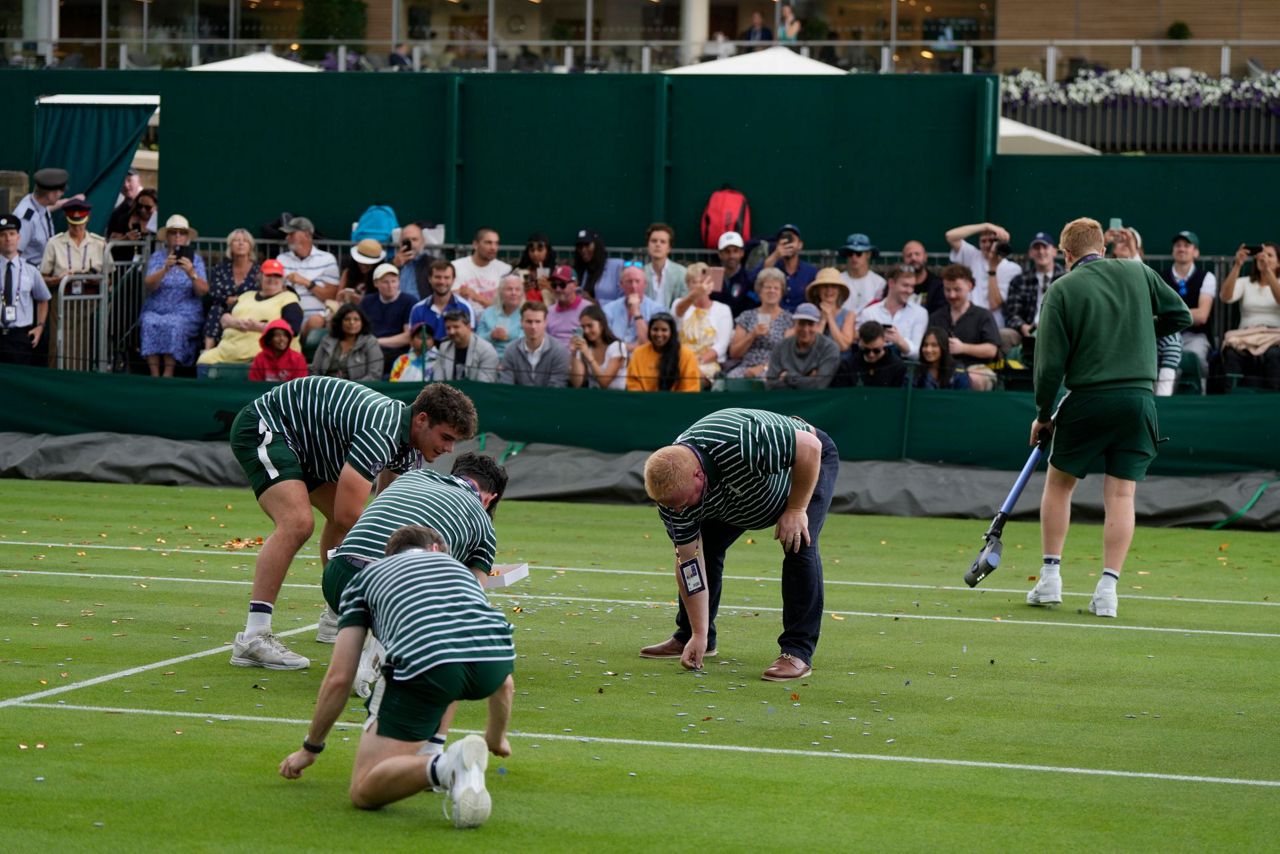 Environmental activists disrupt play at Wimbledon during match on Court 18