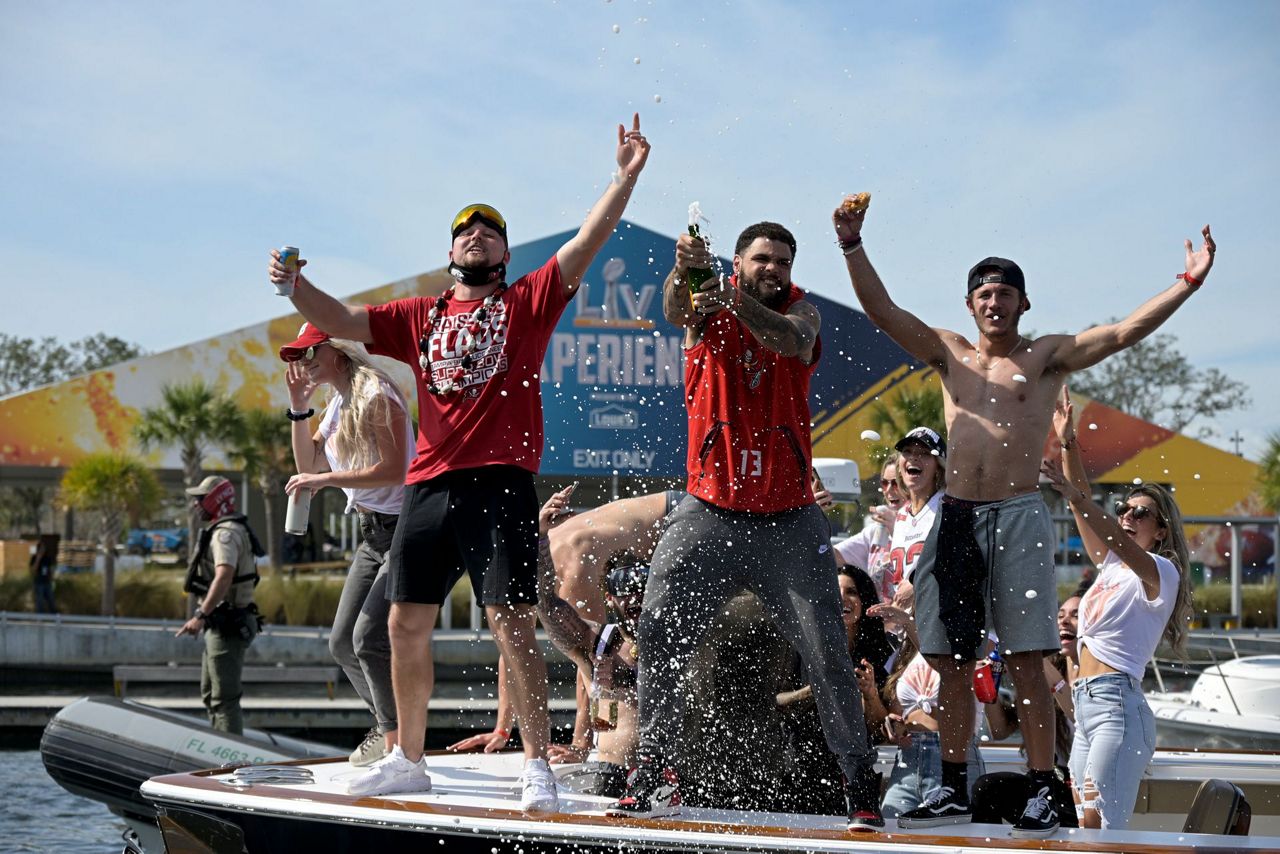 Super Bowl champion Buccaneers celebrating with boat parade