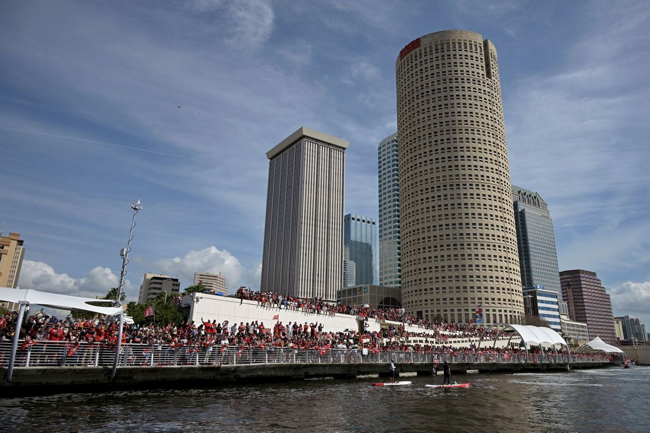 Super Bowl champion Buccaneers celebrating with boat parade