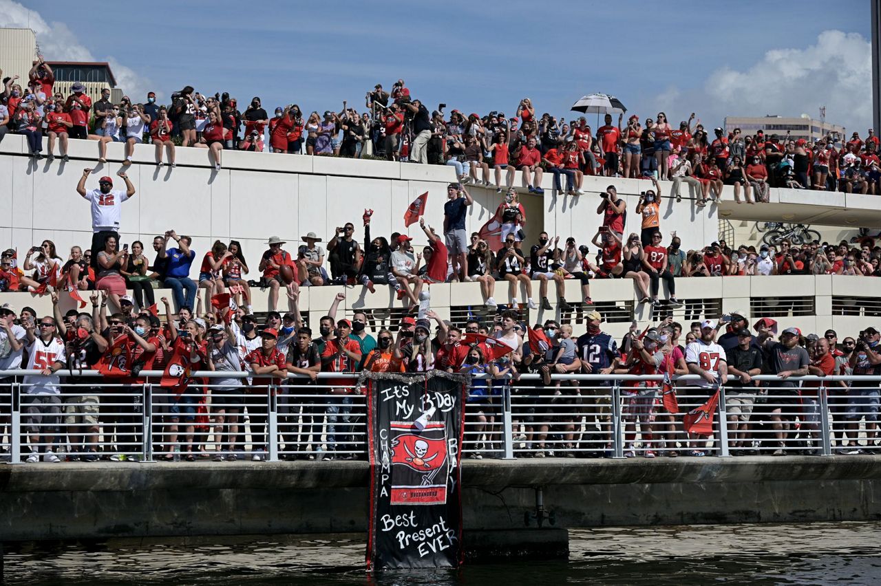 Super Bowl champion Buccaneers celebrating with boat parade