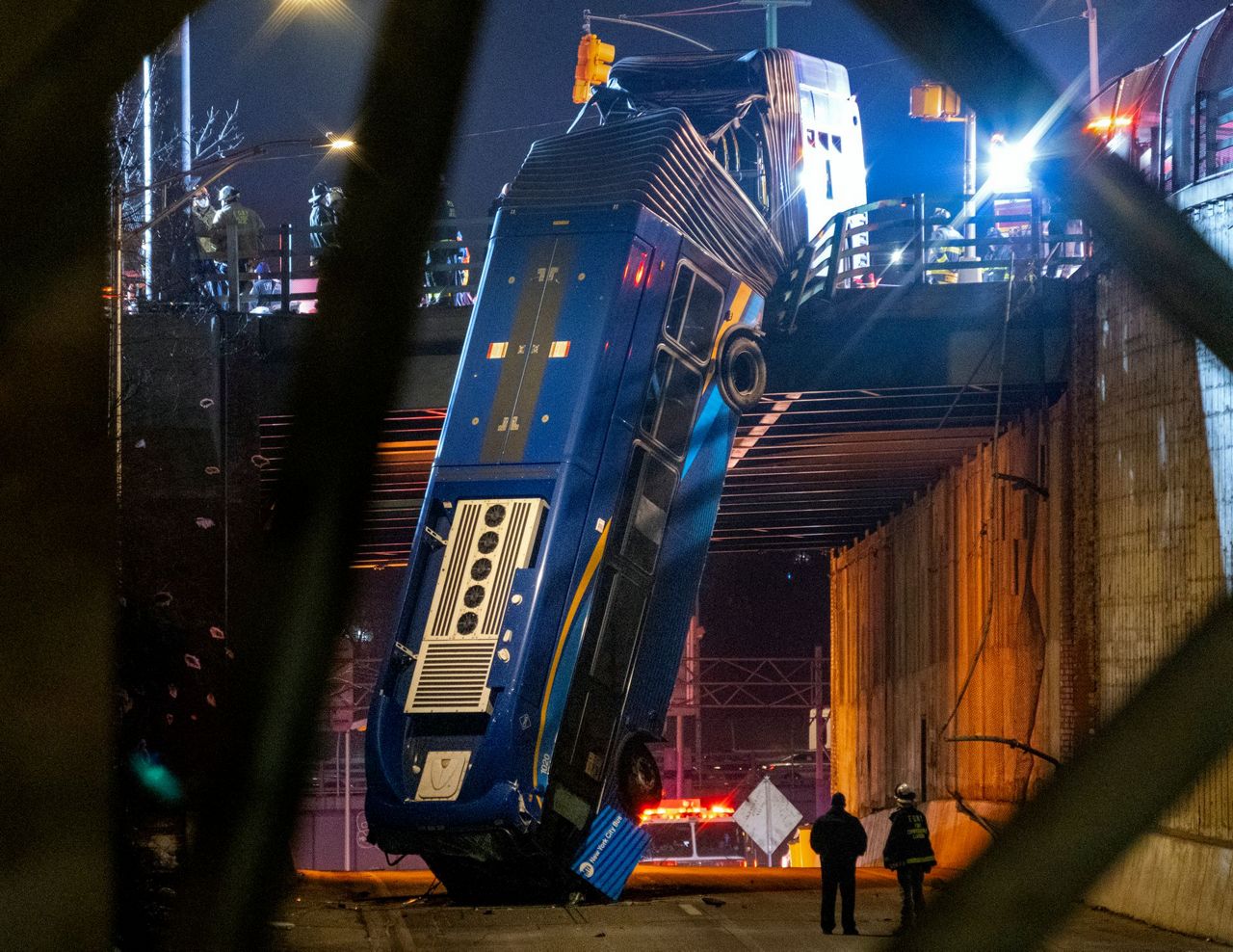 Bus dramatically plunges off bridge; driver, passengers hurt