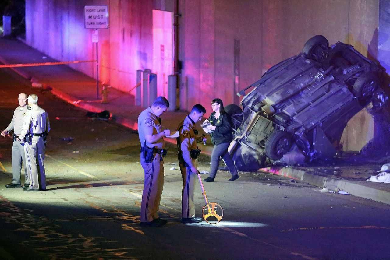 Car plunges off California elevated highway, 3 people killed