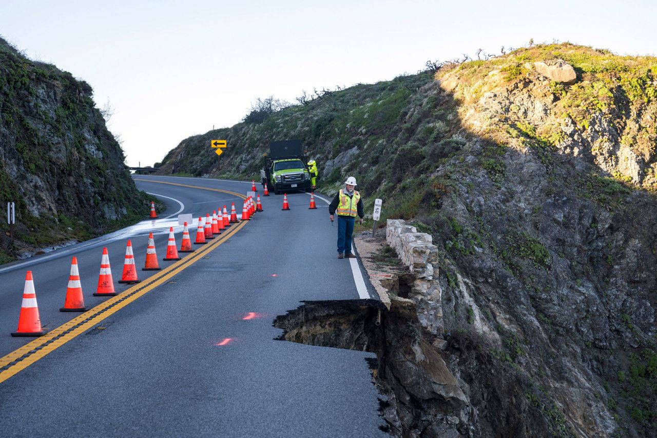 Motorists creep along 1 lane after part of California's iconic Highway ...