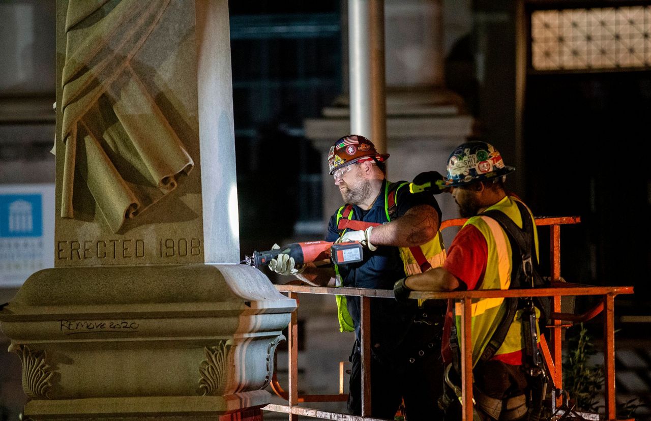 Confederate obelisk removed from Georgia square amid cheers